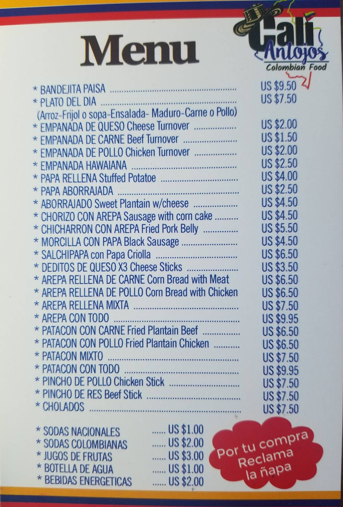 Menu at Cali Antojos desserts, Houston