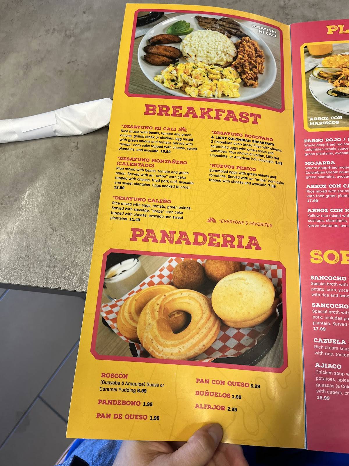 Menu at Cali Colombian Restaurant, Raleigh