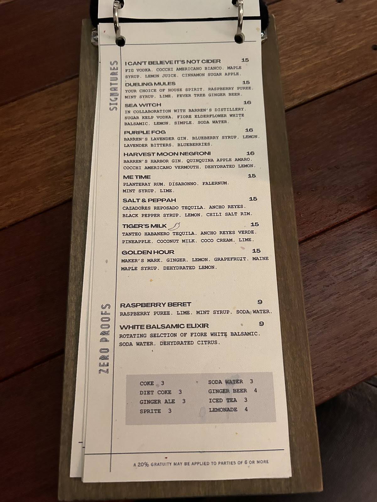 Menu at The View restaurant, Camden