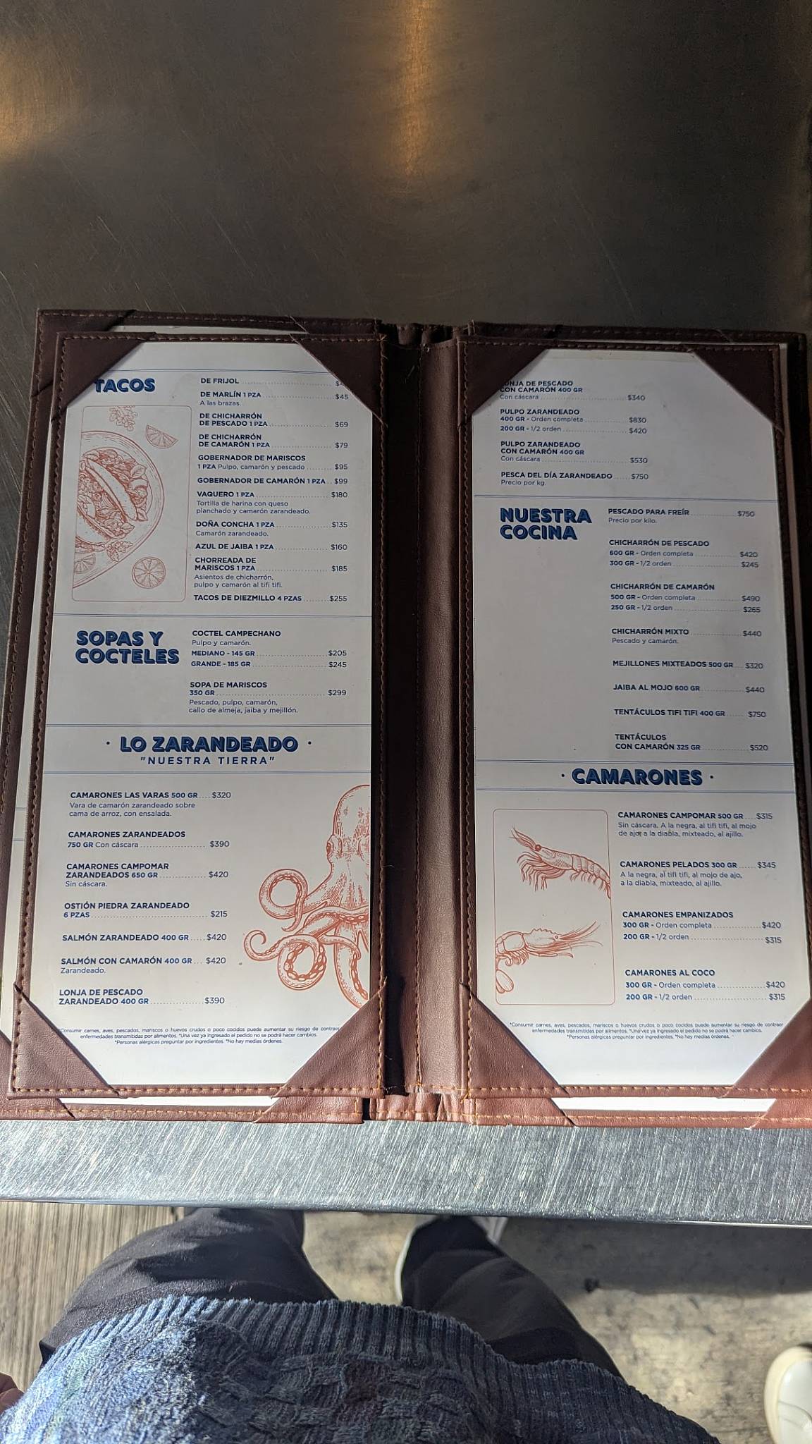 Menu at Campomar restaurant, Guadalajara, San Dionisio 33