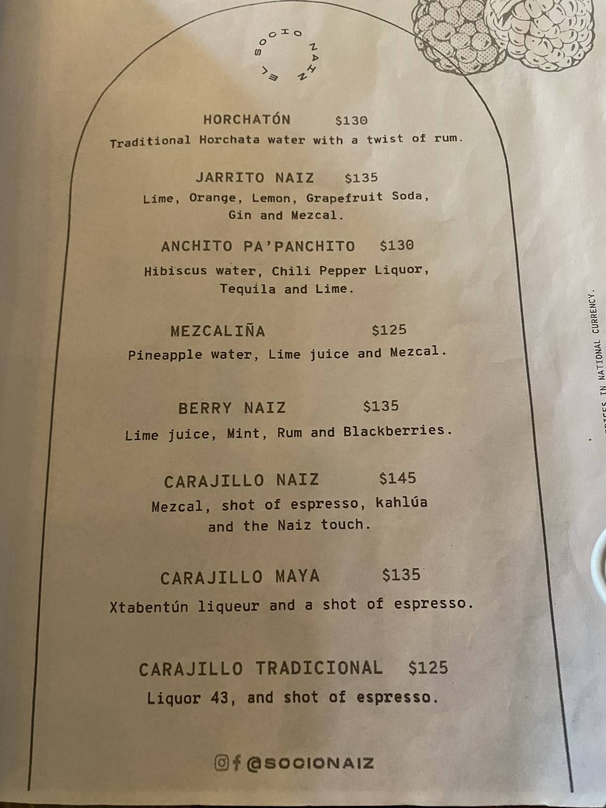 Menu at El Socio Naiz Taquería restaurant, Cancún