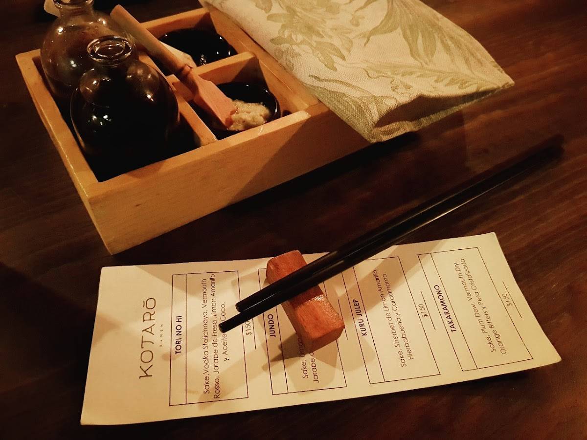 Carta del restaurante Kotaro, Cancún