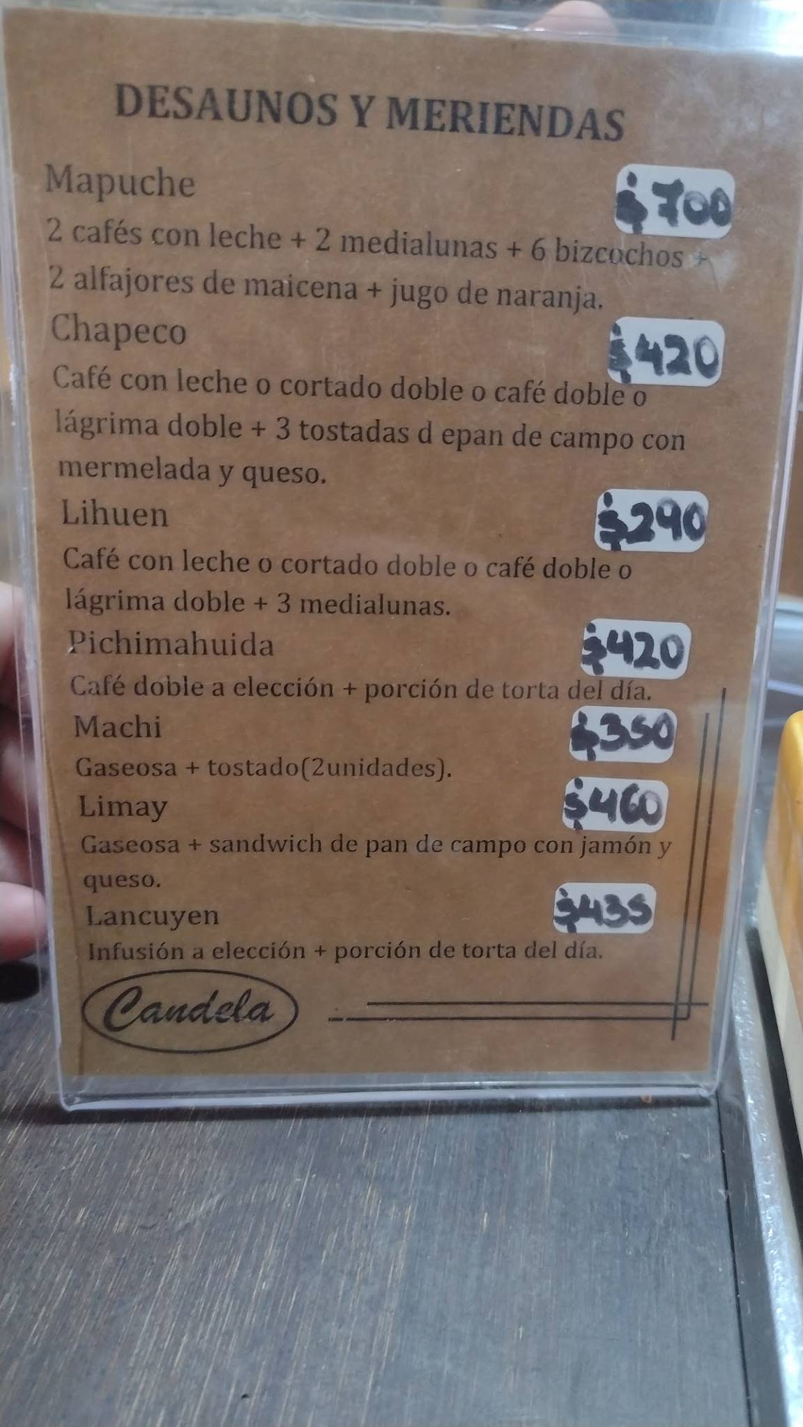 Carta del restaurante Candela Express, Caseros