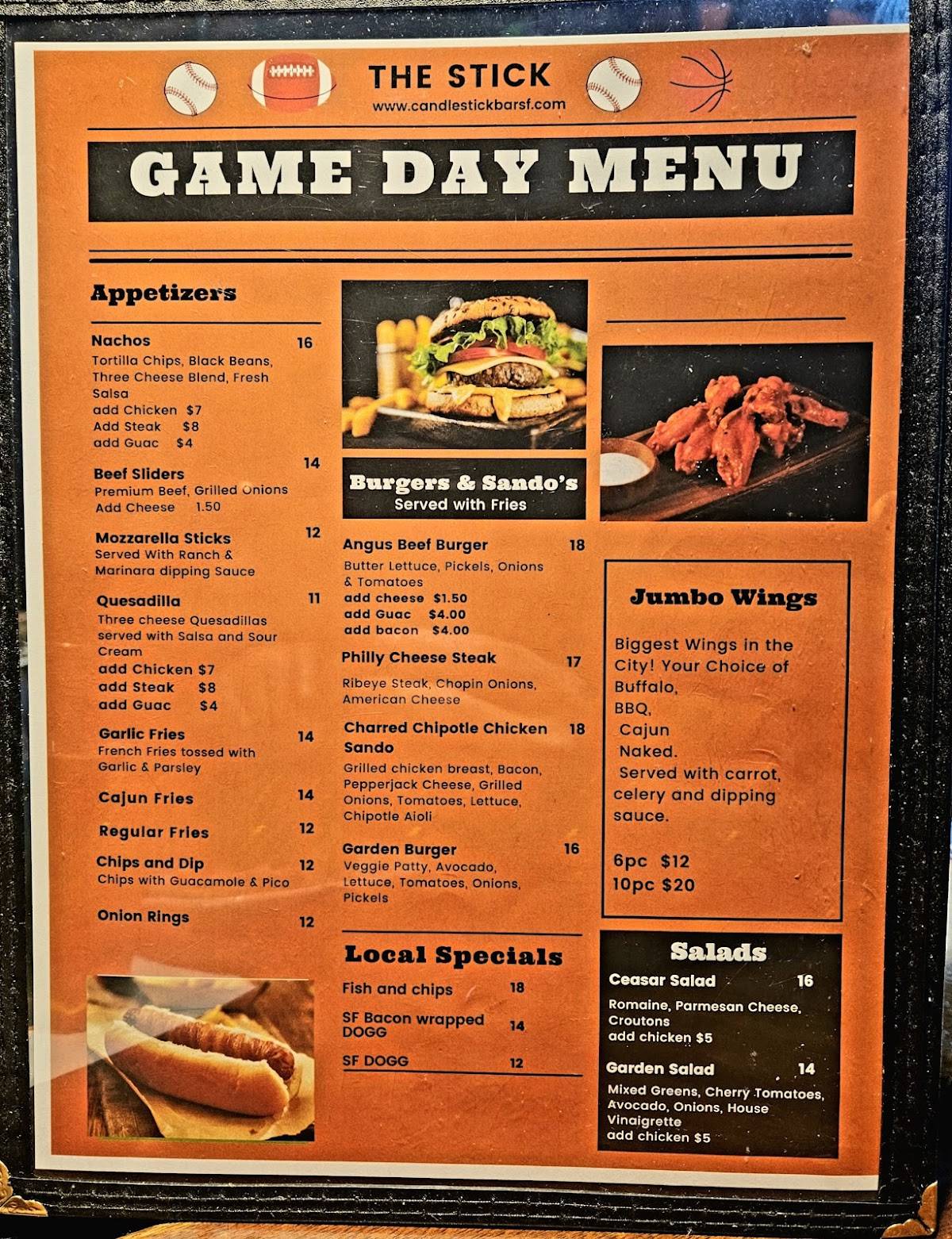 Menu at Candlestick Park Sports Bar, San Francisco
