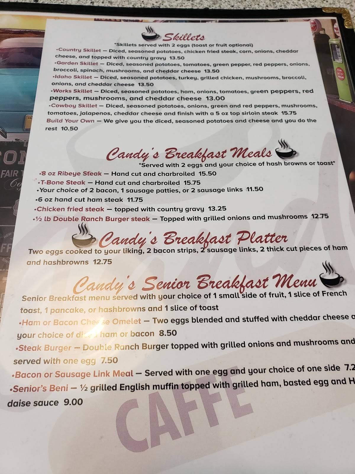 Menu at Candy's Cafe, Boise