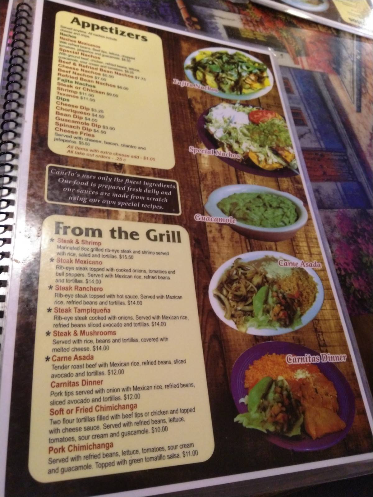 Menu at Canelos Mexican Family Restaurant, Canton