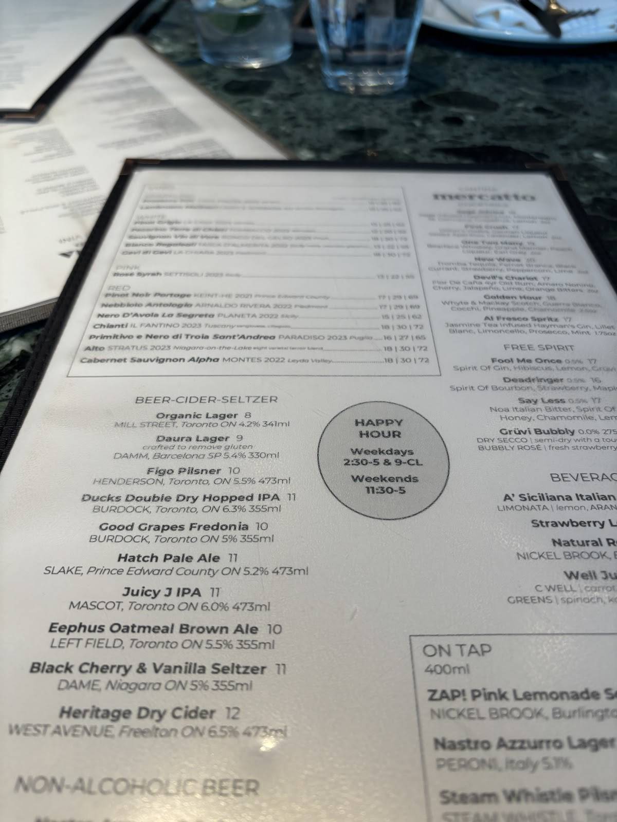 Menu at Cantina Mercatto restaurant, Toronto