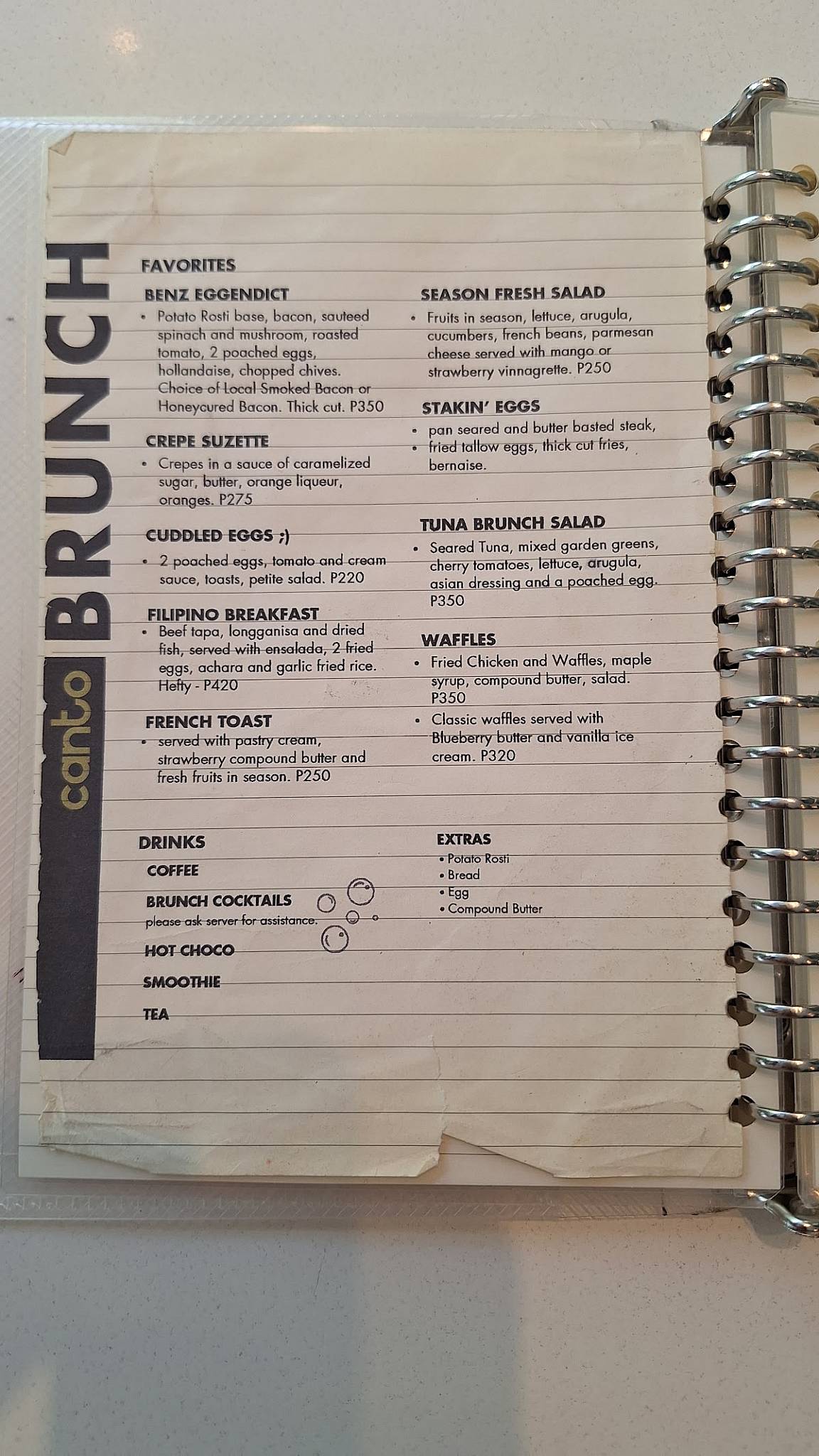 Menu at Canto restaurant, Baguio, 25 Kisad Rd