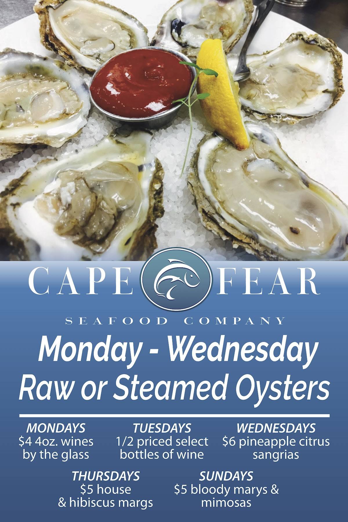 Menu at Cape Fear Seafood Company restaurant, Raleigh, 832 Spring Forest Rd