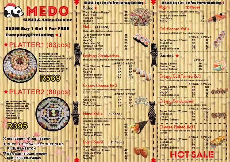 Menu at Medo Sushi&Asian Cuisine Milnerton restaurant, Cape Town