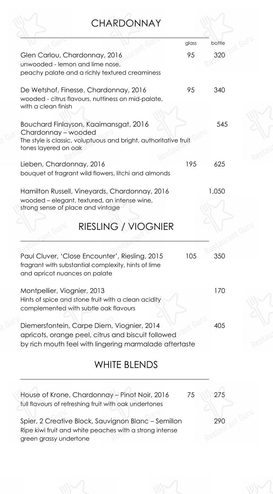 Menu at Planet Bar, Cape Town, 76 Orange St
