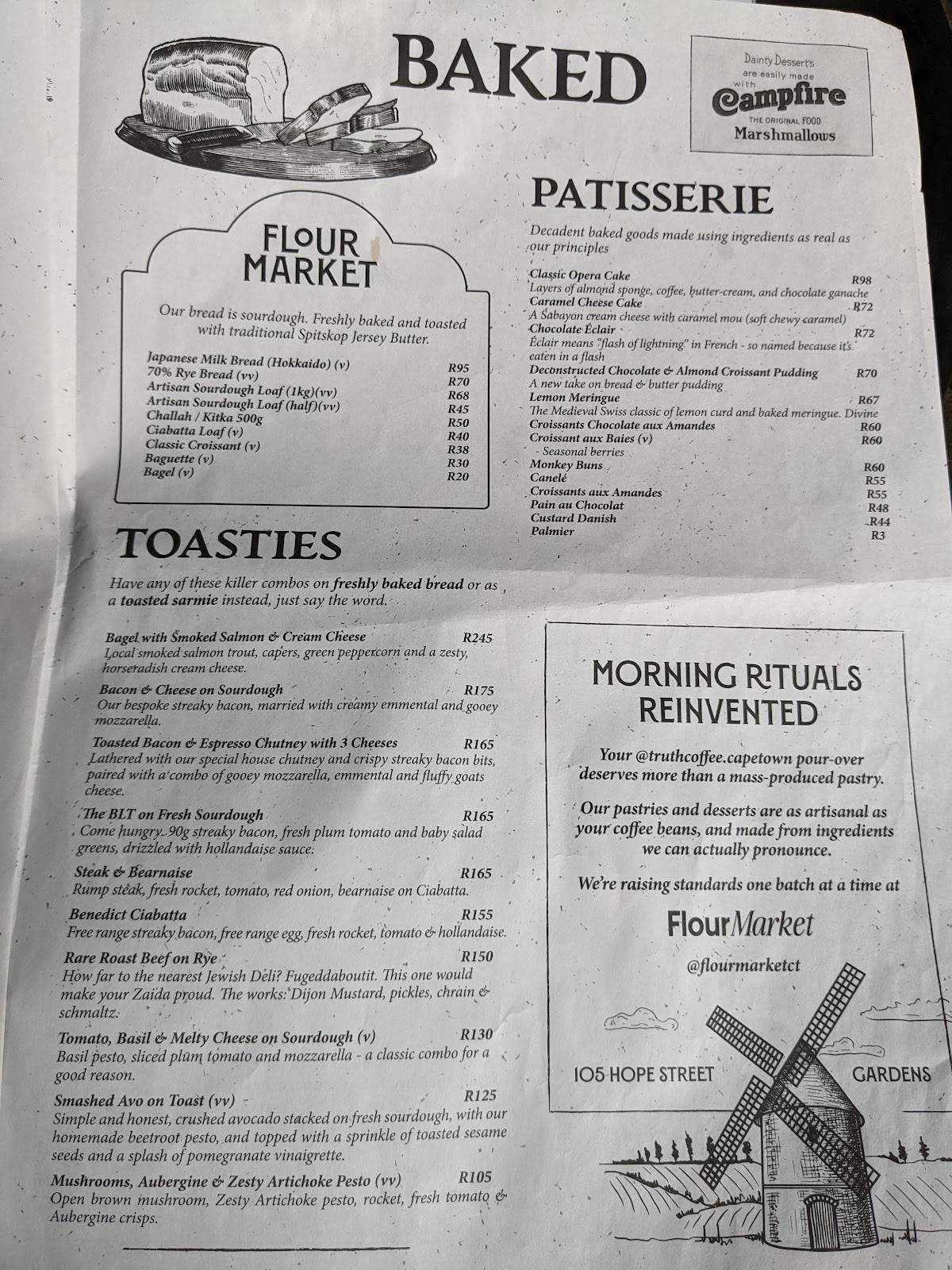 Menu at Truth Coffee Roasting cafe, Cape Town, 36 Buitenkant St