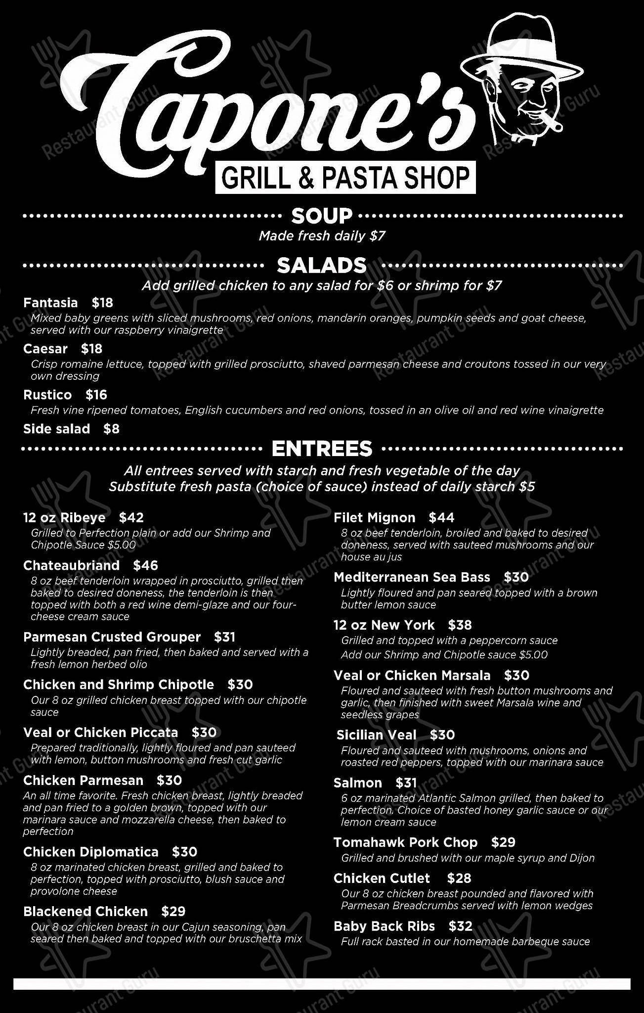Menu at Capone's Grill & Pasta Shop restaurant, Windsor