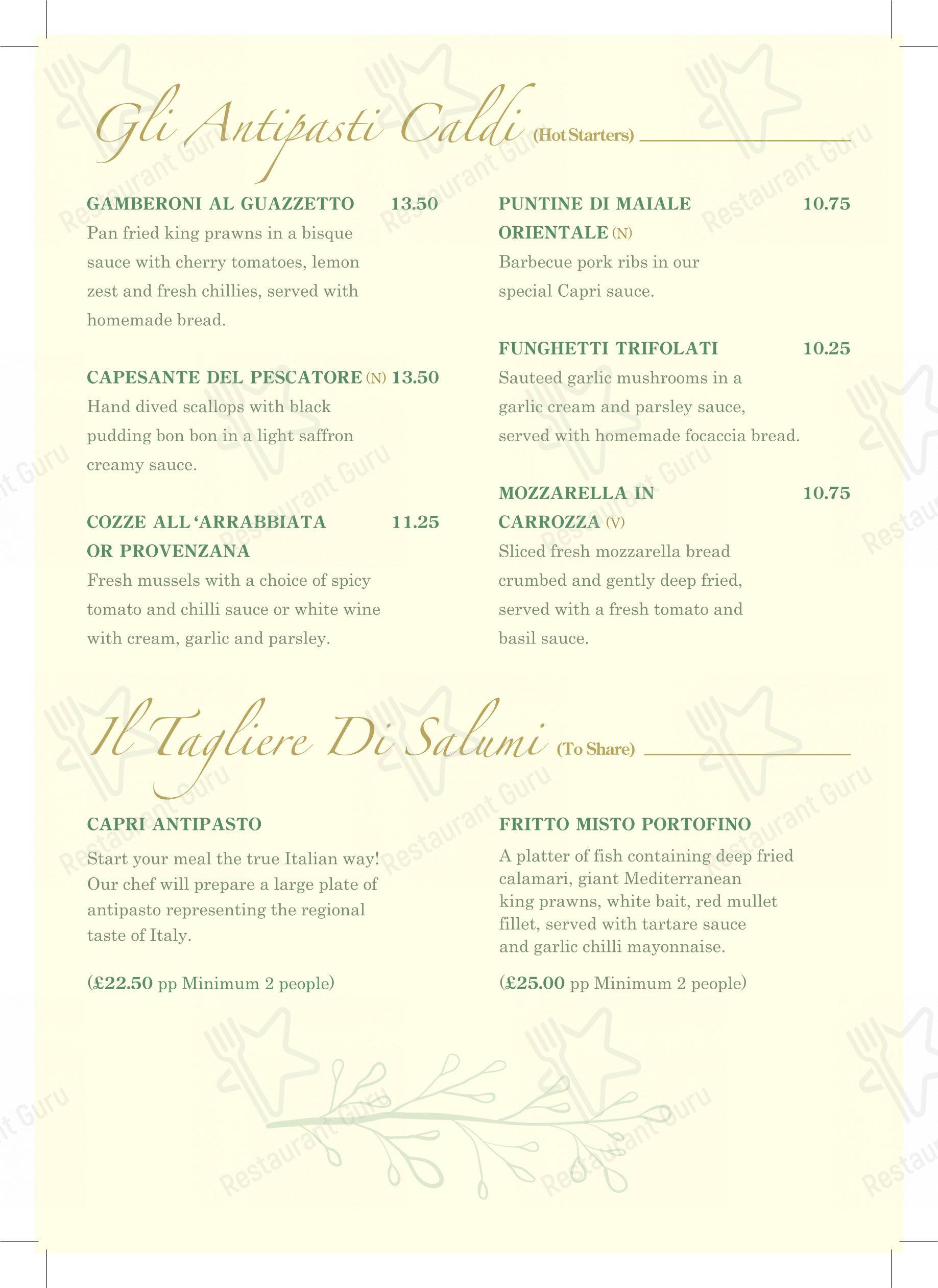 Menu at Capri Mirfield restaurant, Mirfield