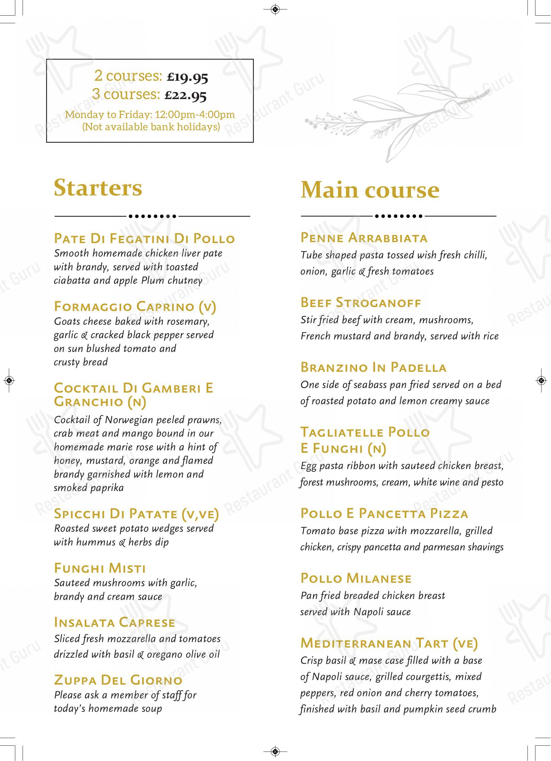 Menu at Capri Mirfield restaurant, Mirfield