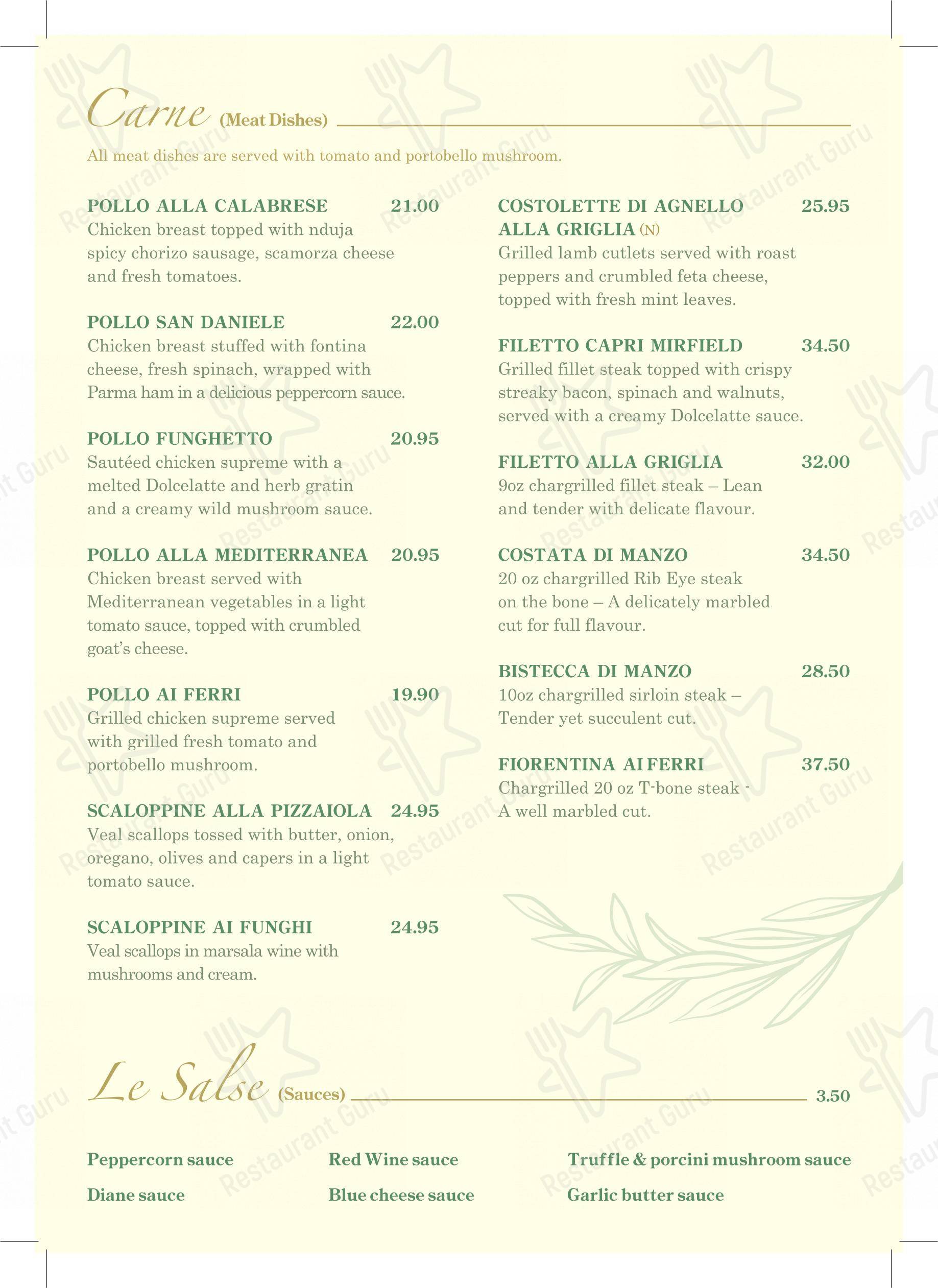 Menu at Capri Mirfield restaurant, Mirfield