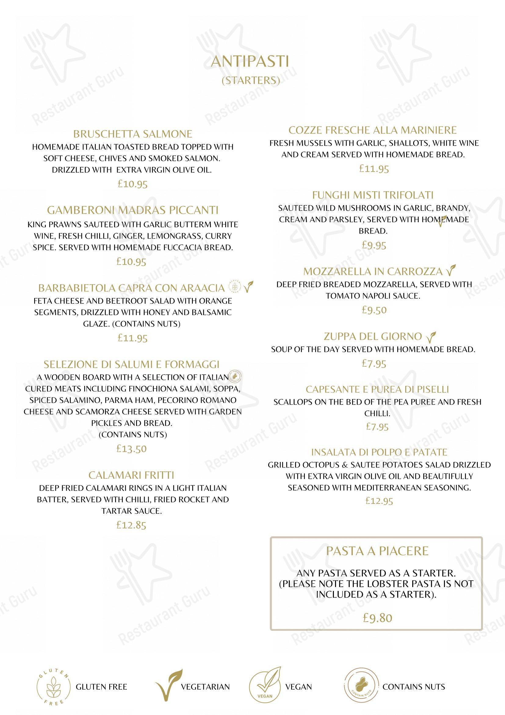 Menu at Capri at the Containers restaurant, Leeds