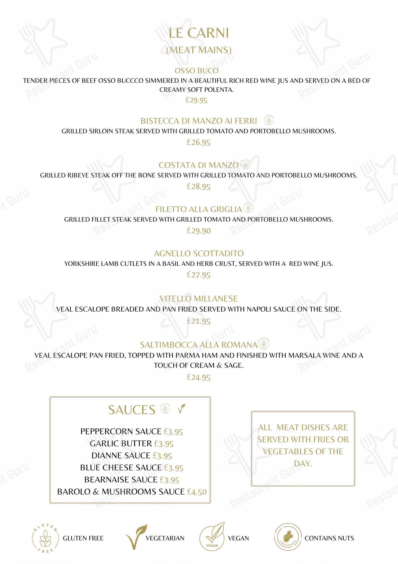 Menu at Capri at the Containers restaurant, Leeds