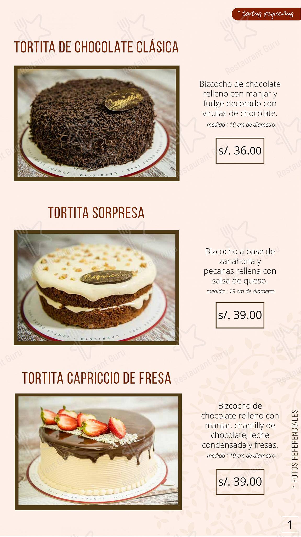 Carta de Pastelería y Restaurante Capriccio, Cusco, Av. Jose Gabriel ...