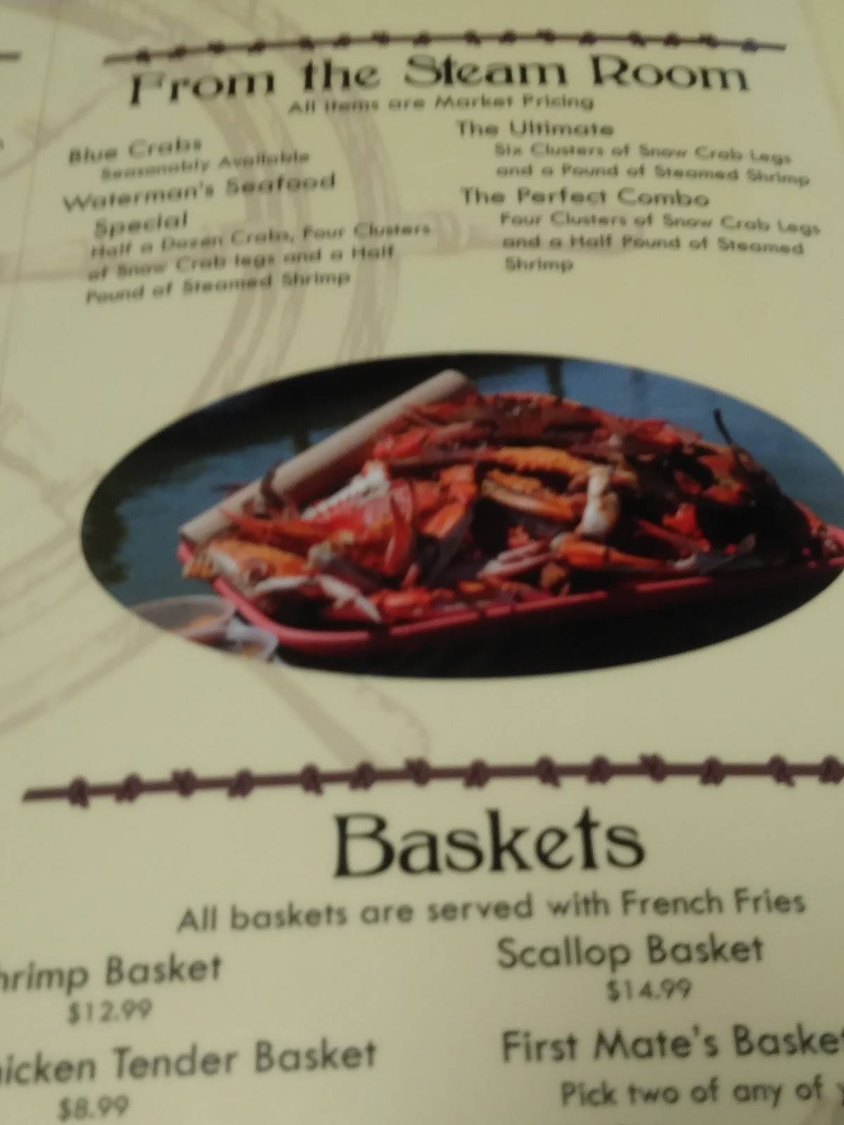 Menu at Captain Billy's Crab House restaurant, Popes Creek