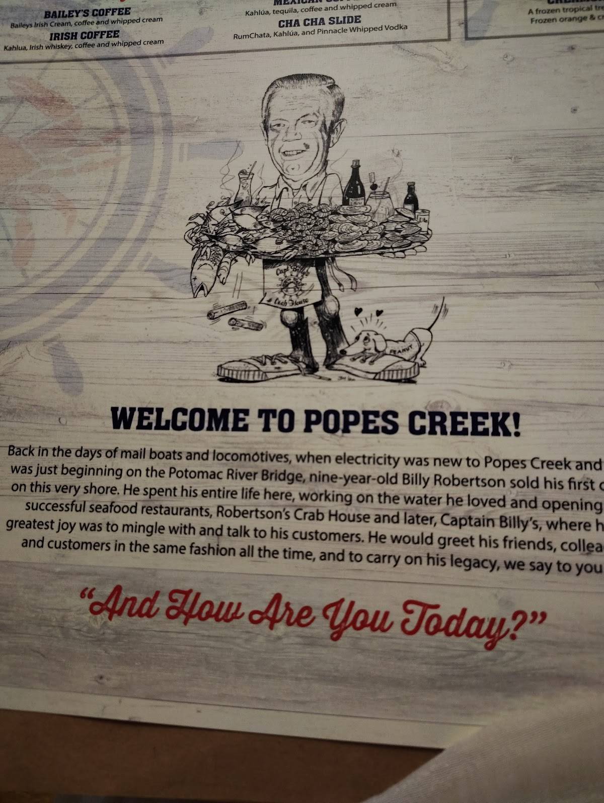 Menu at Captain Billy's Crab House restaurant, Popes Creek