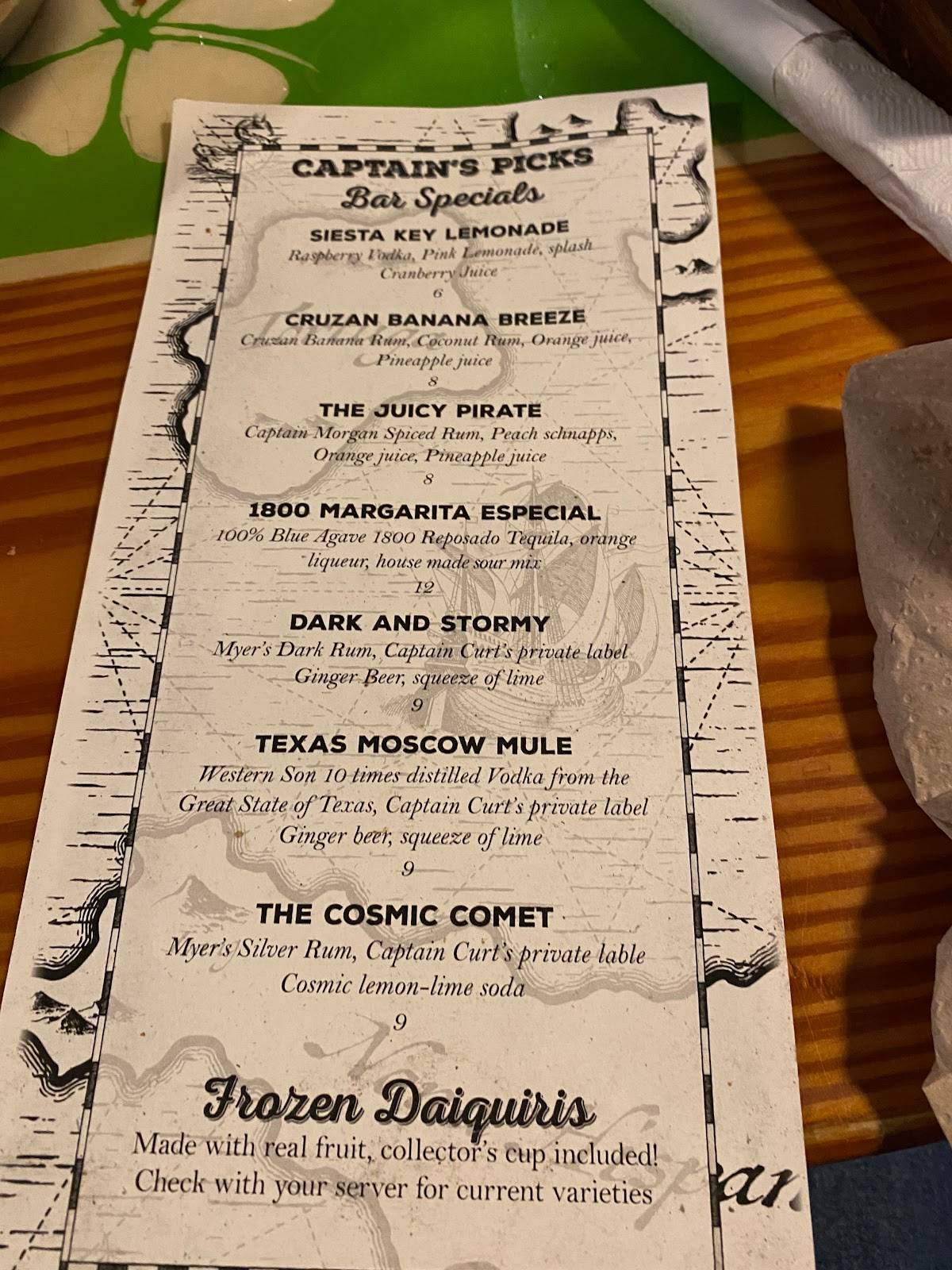 Menu at Captain Curt's Crab & Oyster Bar, Sarasota, Old Stickney Point Rd