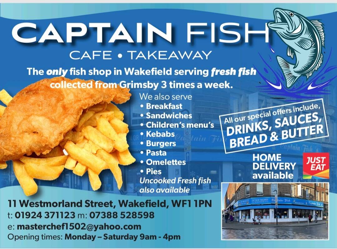 Menu at Captain fish restaurant, Wakefield