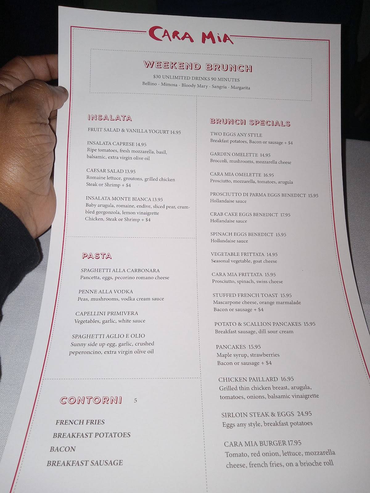 Menu at Cara Mia 2 restaurant, New York City