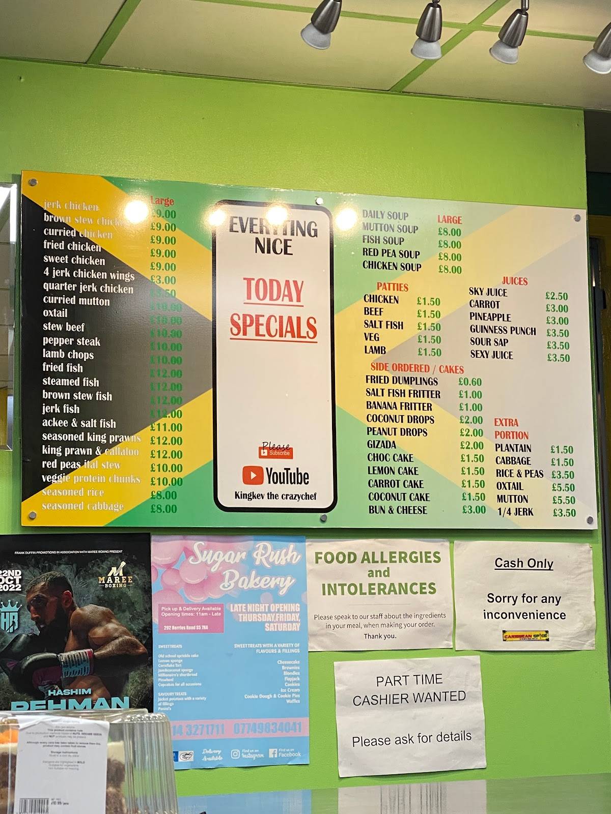 Menu at Caribbean Spice restaurant, Sheffield