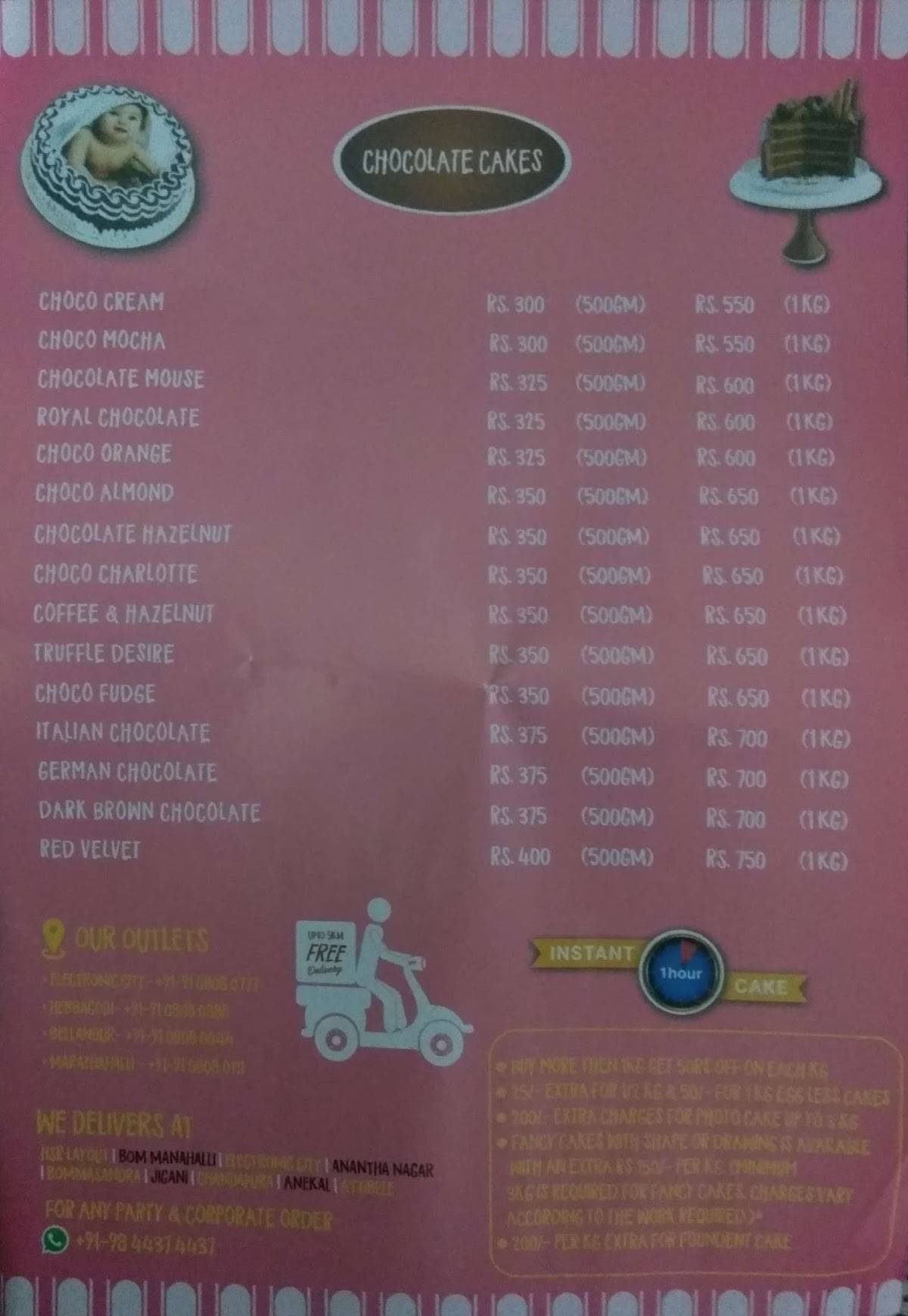 Menu at Carlos Cake, Bengaluru, Infosys Bus Stand