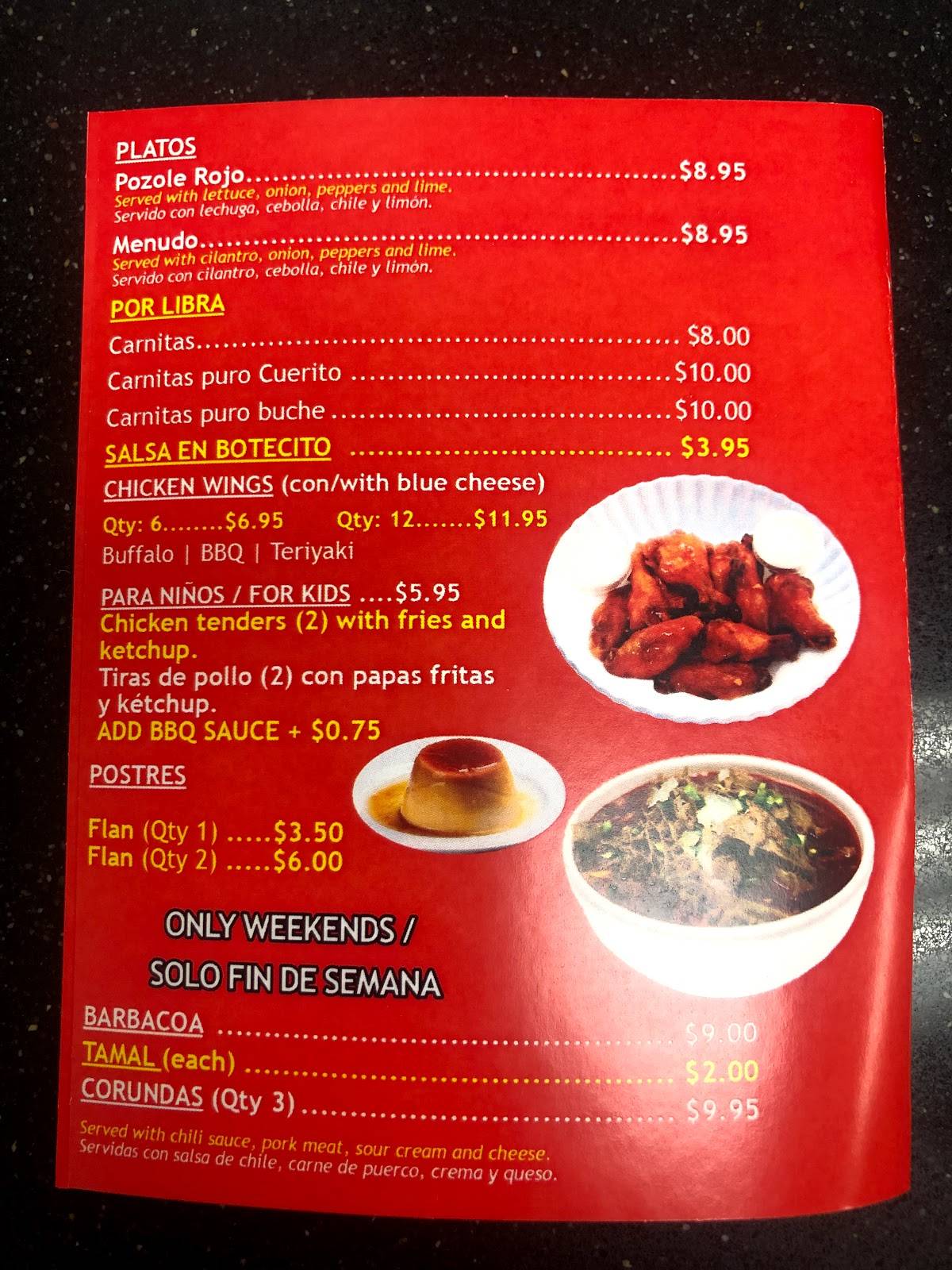 Menu at Carnitas don Tacho restaurant, Saint Paul