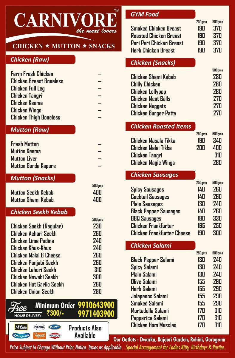 Menu at Carnivore- The Meat Lovers, Gurugram