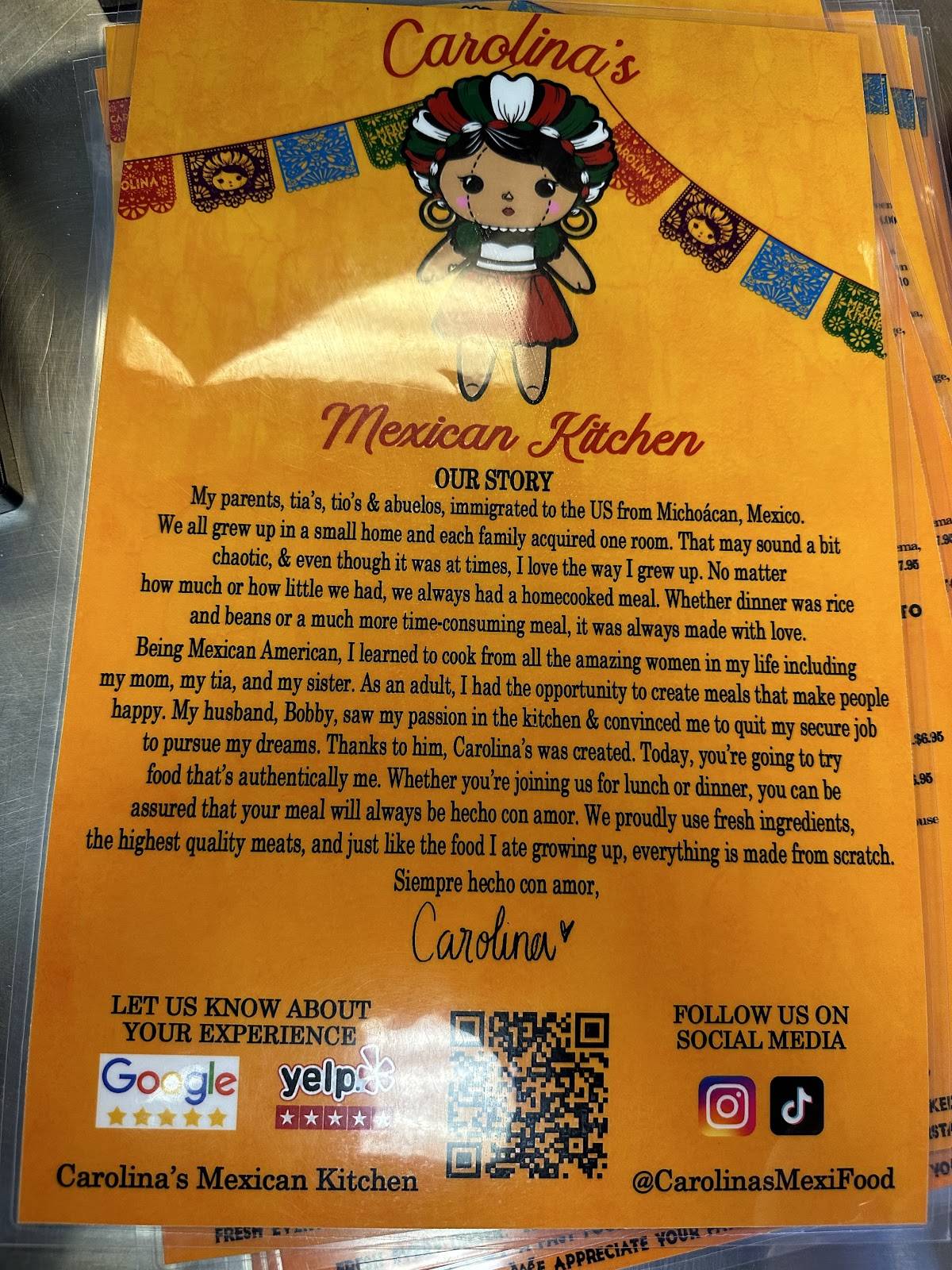 Menu at Carolina's Mexican Kitchen restaurant, Las Vegas