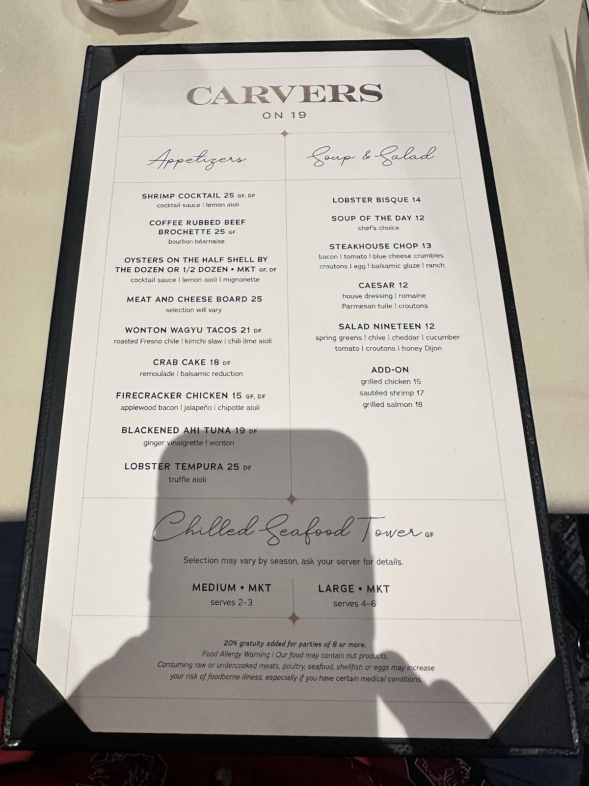 Menu at Carvers on 19 steakhouse, Catoosa