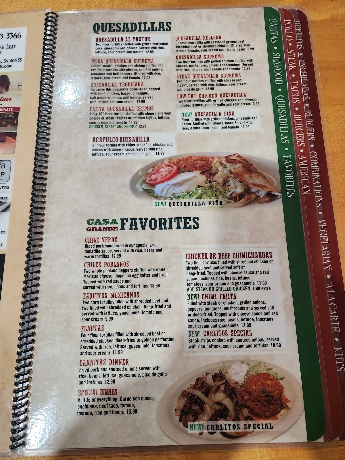 Menu at Casa Grande Mexican Grill & Bar, Gas City