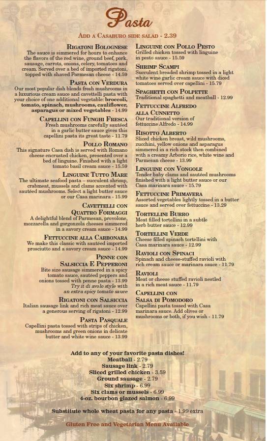 Menu at Casa Grille Italiano restaurant, Fort Wayne, Stellhorn Rd