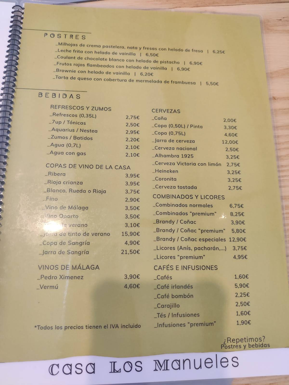 Carta del restaurante Casa Los Manueles, Fuengirola