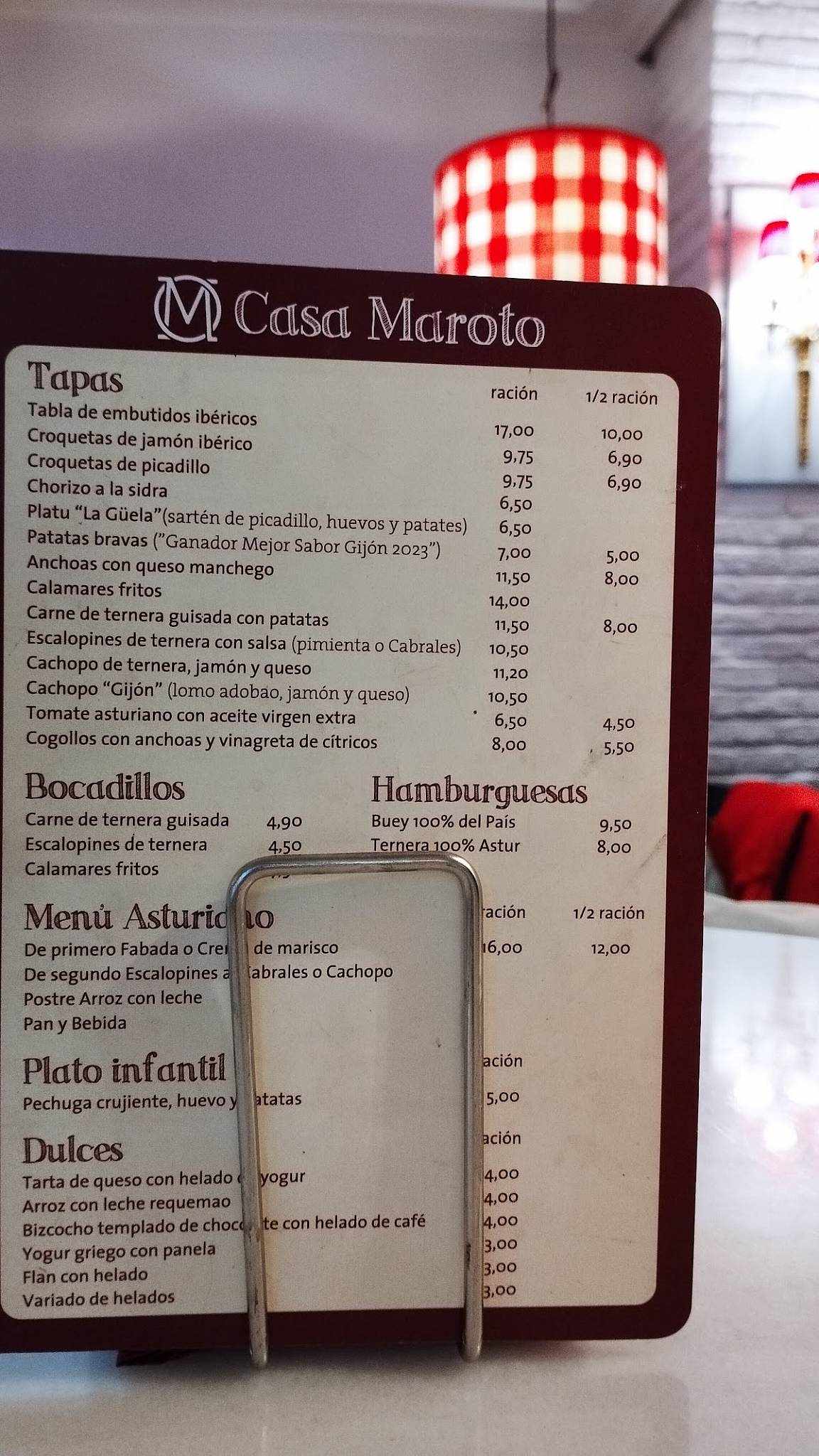 Carta del restaurante Casa Maroto, Gijón