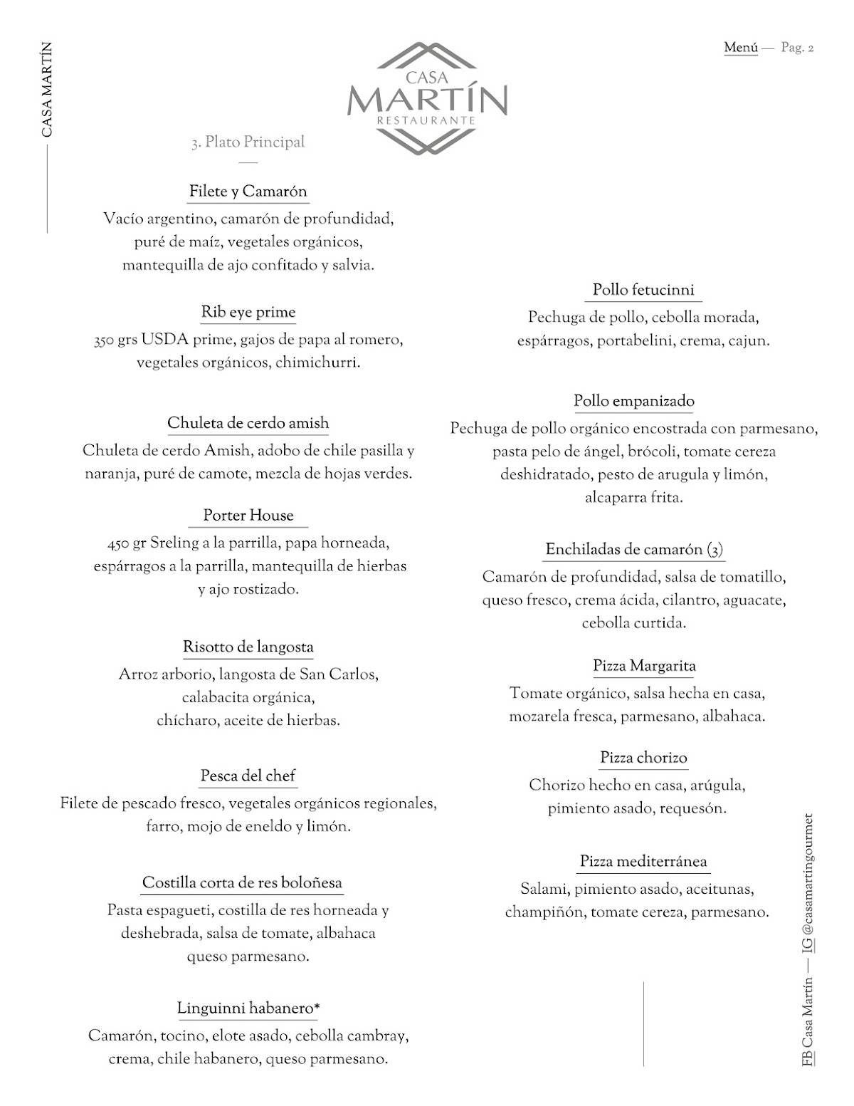 Menu at Casa Martín Restaurante, Cabo San Lucas