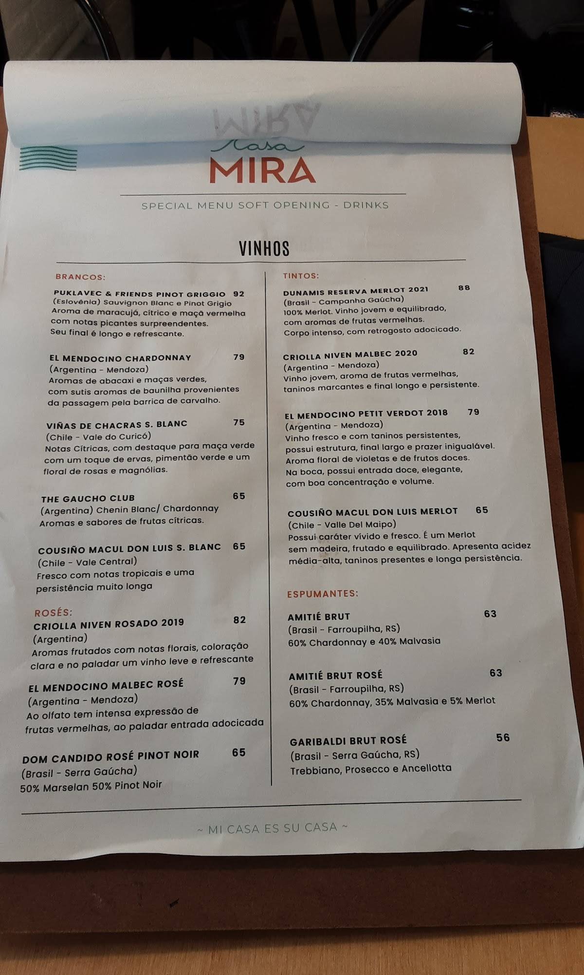 Menu at Casa Mira pub & bar, Porto Alegre