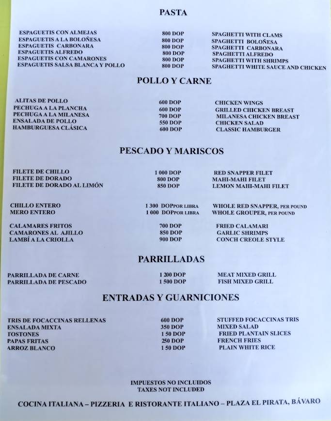 Menu at Casa Nostra Punta Cana restaurant, Punta Cana