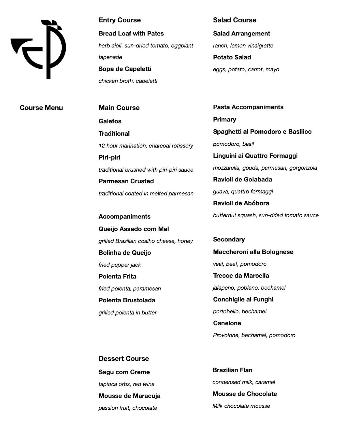 Menu at Casa Pollastro restaurant, Dallas
