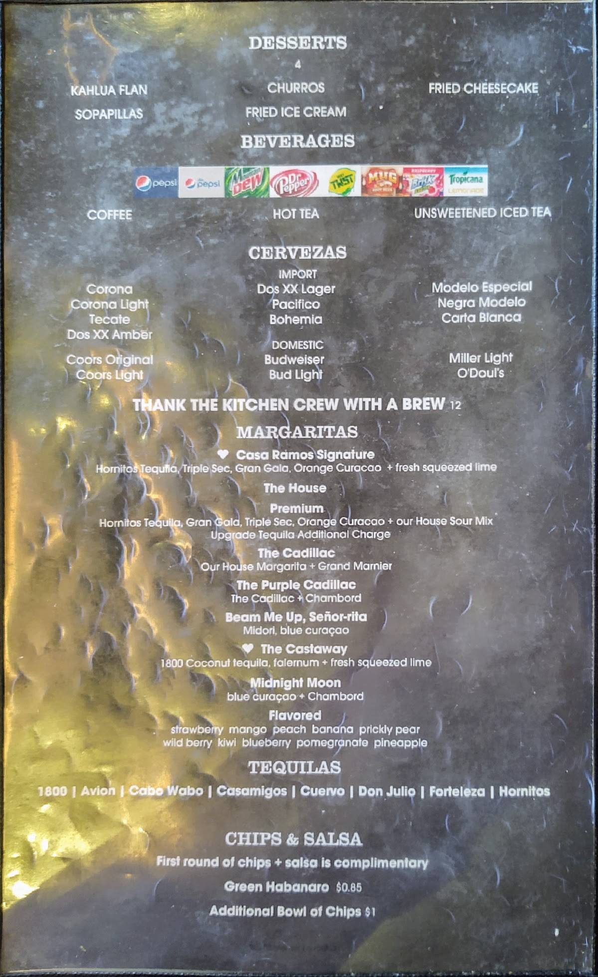 Menu at Casa Ramos restaurant, Heber-Overgaard, AZ-260