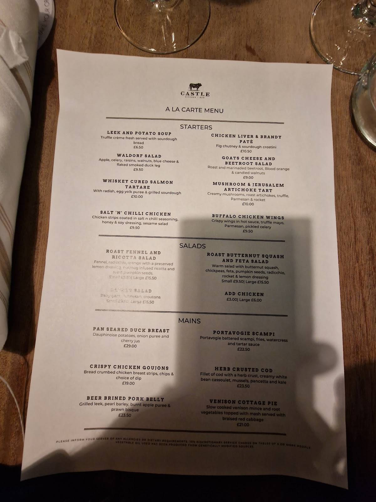 Menu at Castle Kitchen + Bar, Ballymena