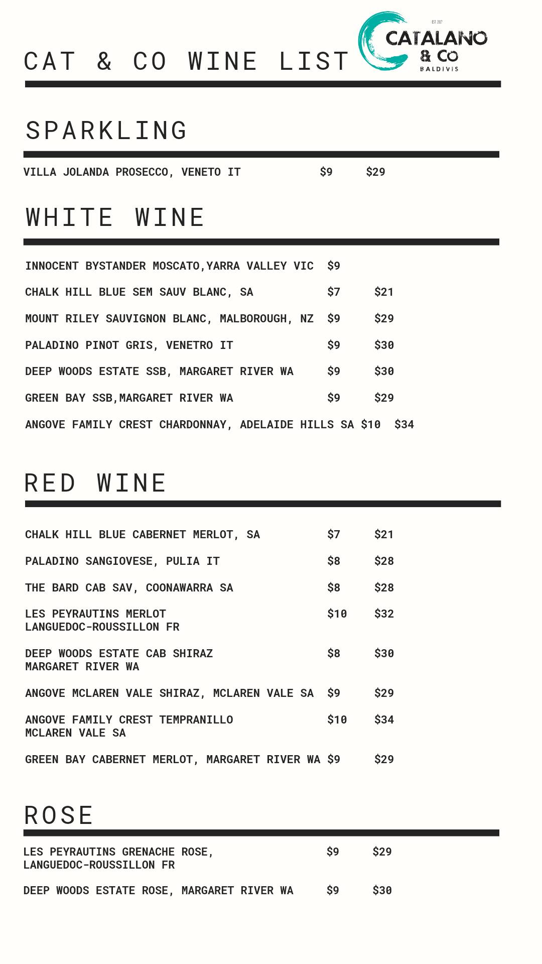 Menu at Catalano & Co Baldivis restaurant, Baldivis