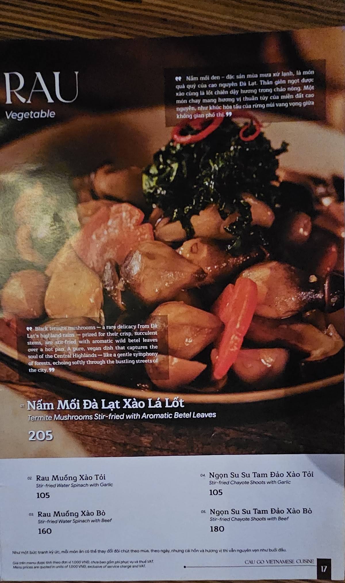 Carta del restaurante Cau Go Vietnamese Cuisine, Hanoi, 9 P. Đinh Tiên ...