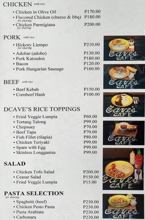 Carta de Cave's Cafe, Ciudad Quezon