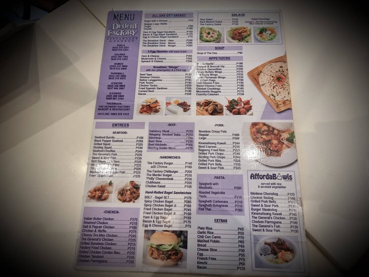 Menu at Dessert Factory desserts, Cebu City, 3rd level Terraces Ayala ...