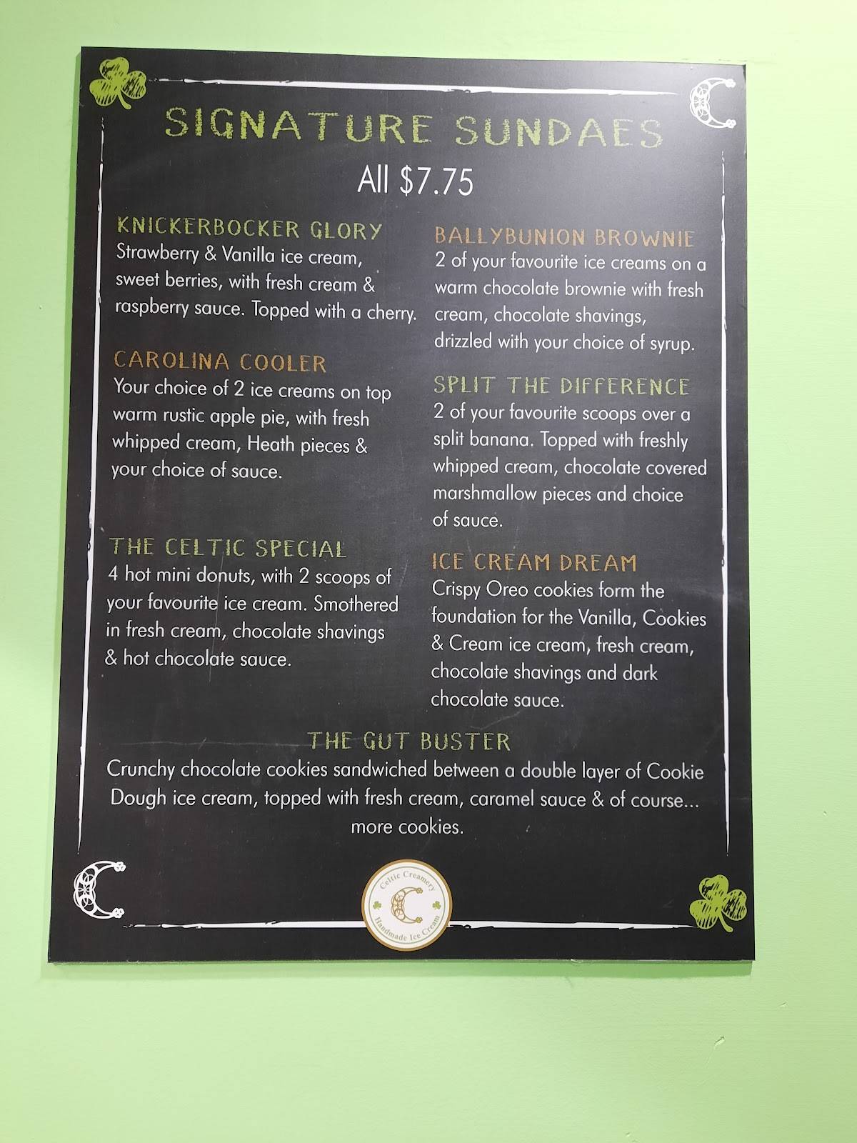 Menu at Celtic Creamery Surf City, Surf City
