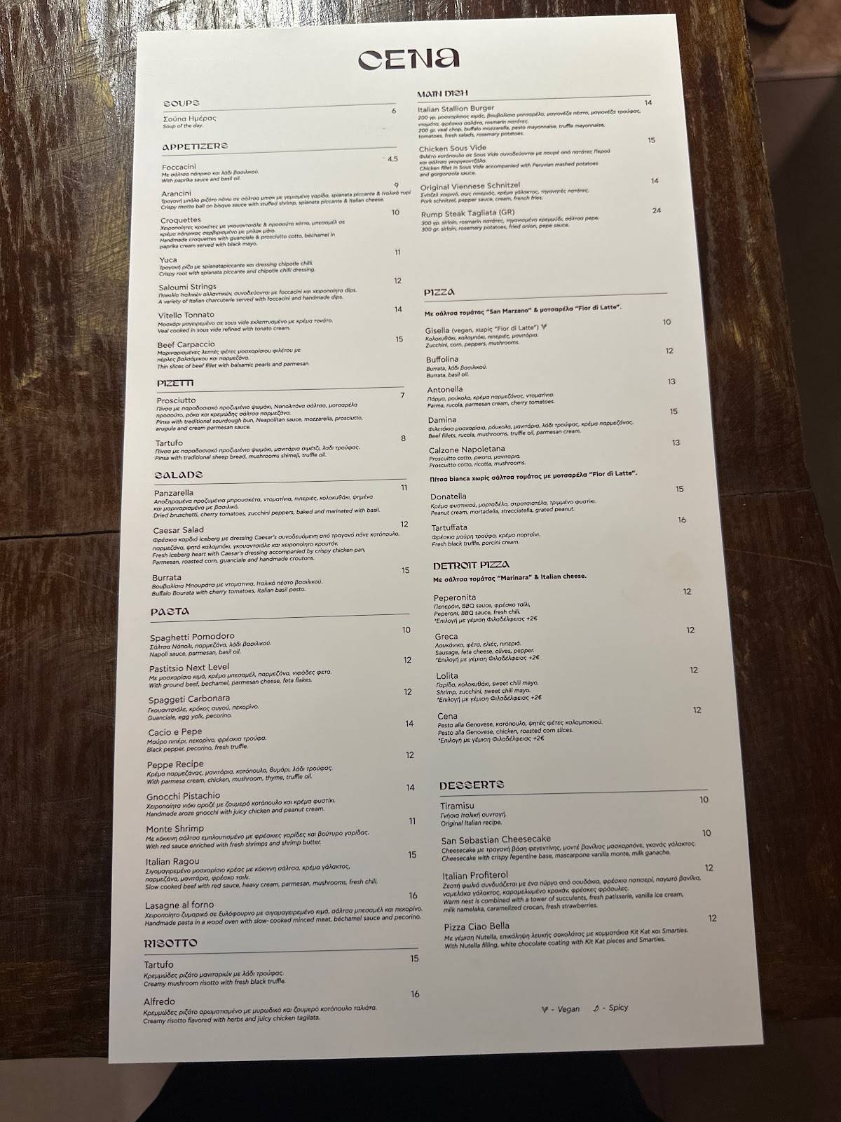 Menu at Cena, Thessaloniki